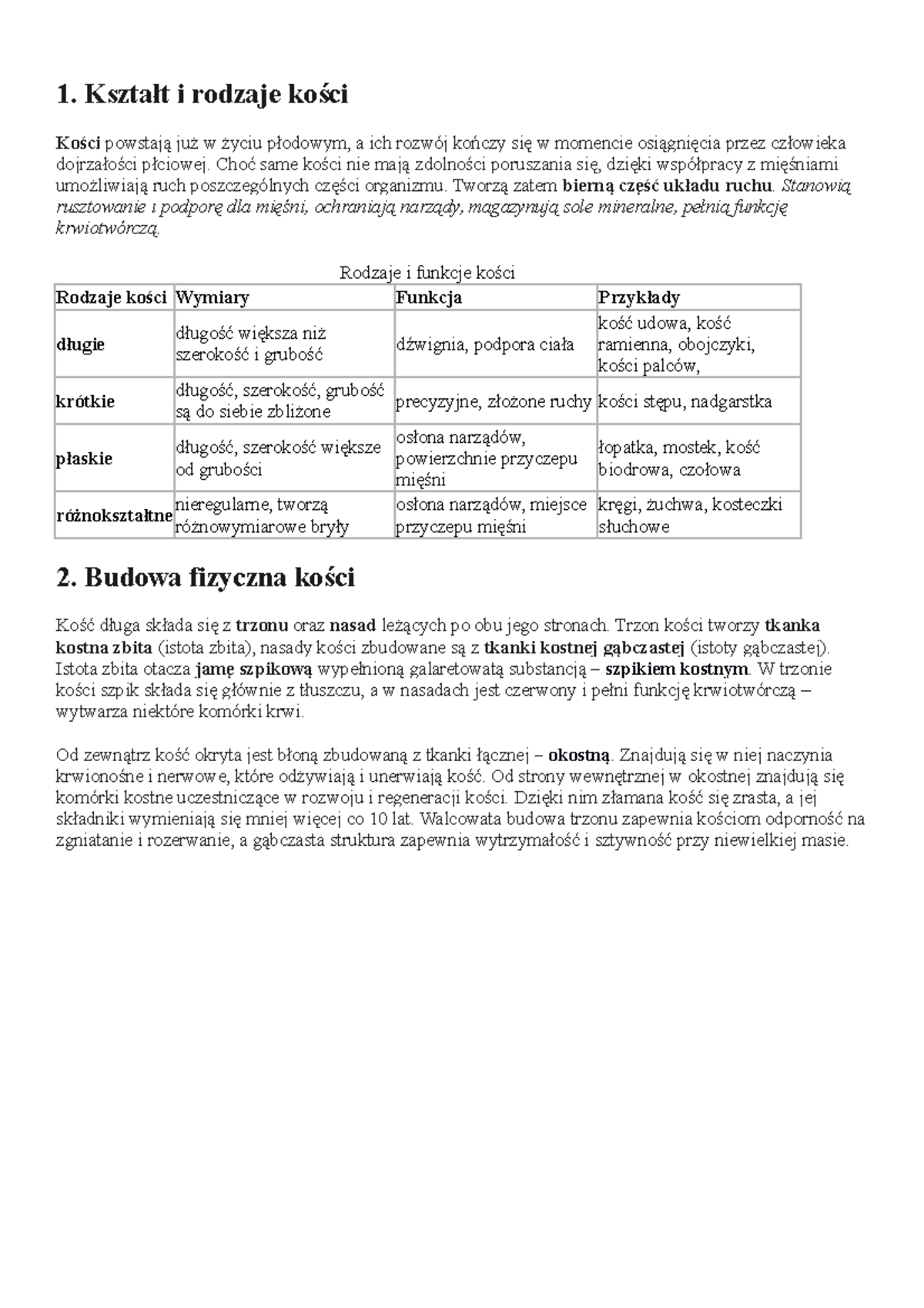 L1 - Ruchowy Układ Kości i Stawów: Rodzaje i Budowa - Studocu