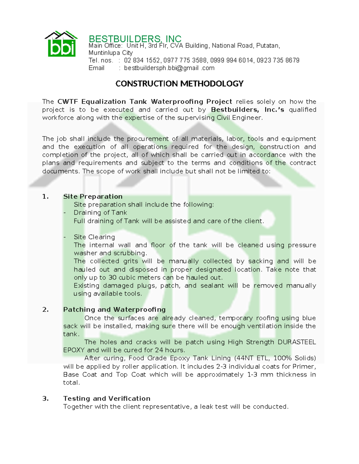 Dust Control Measures in Construction Methodology for CWTF Tank Project ...