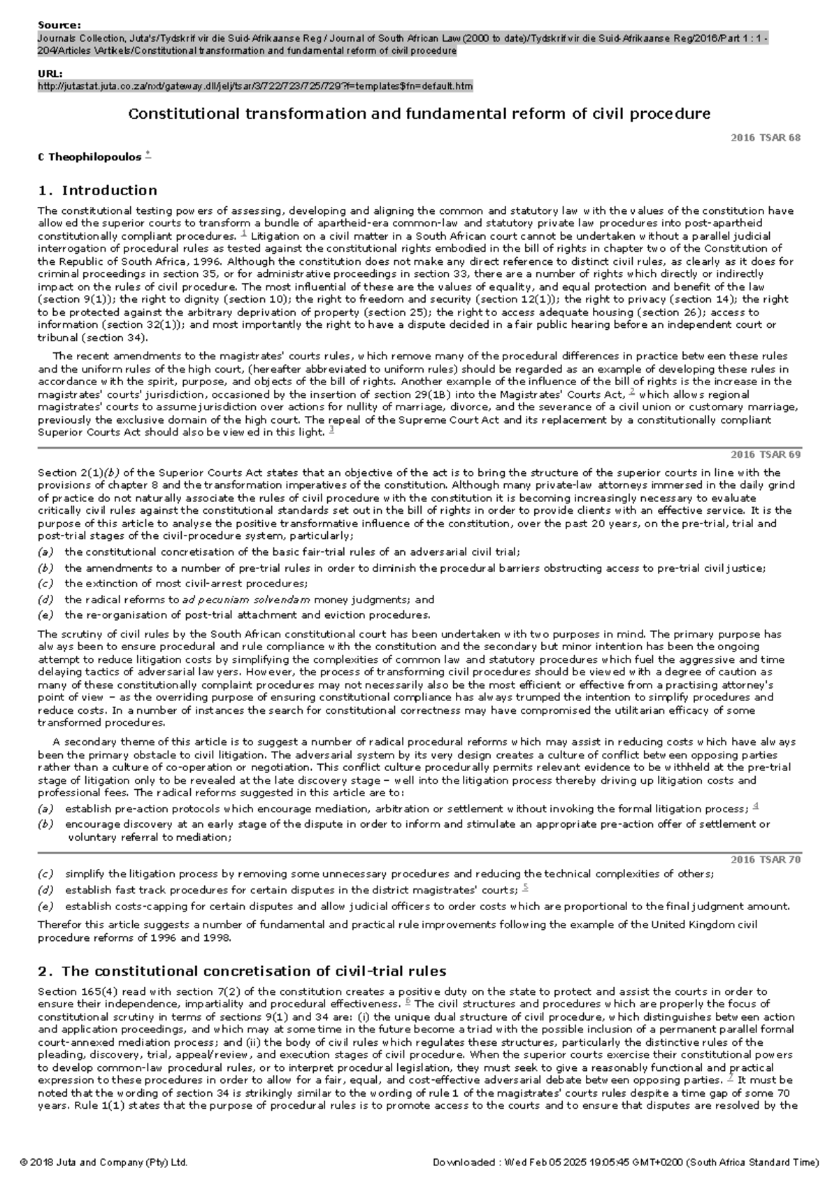 Constitutional transformation and fundamental reform of civil procedure ...