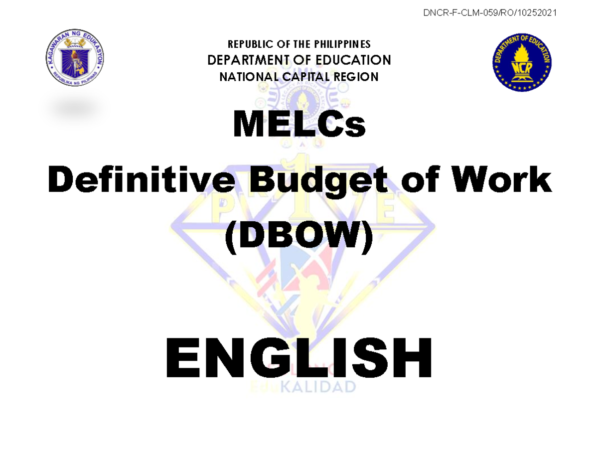 English-DBOW - QUARTERLY DBOW REPORT FOR GRADES 1 TO 6 - Studocu