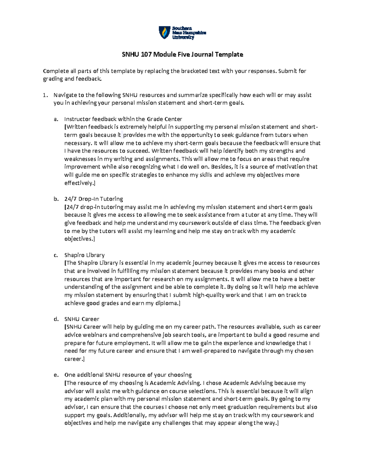 SNHU 107 Module Five Journal - Submit for grading and feedback ...