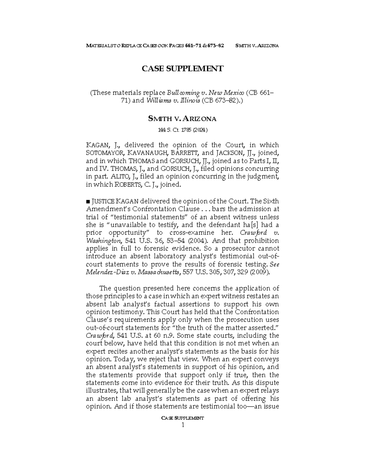 Smith v. Arizona (2024) - MATERIALS TO REPLACE CASEBOOK PAGES 661 – 71 ...