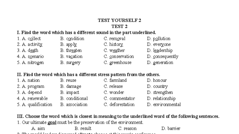 19. TEST Yourself 2 - Listening & Vocabulary Test 2 - Studocu