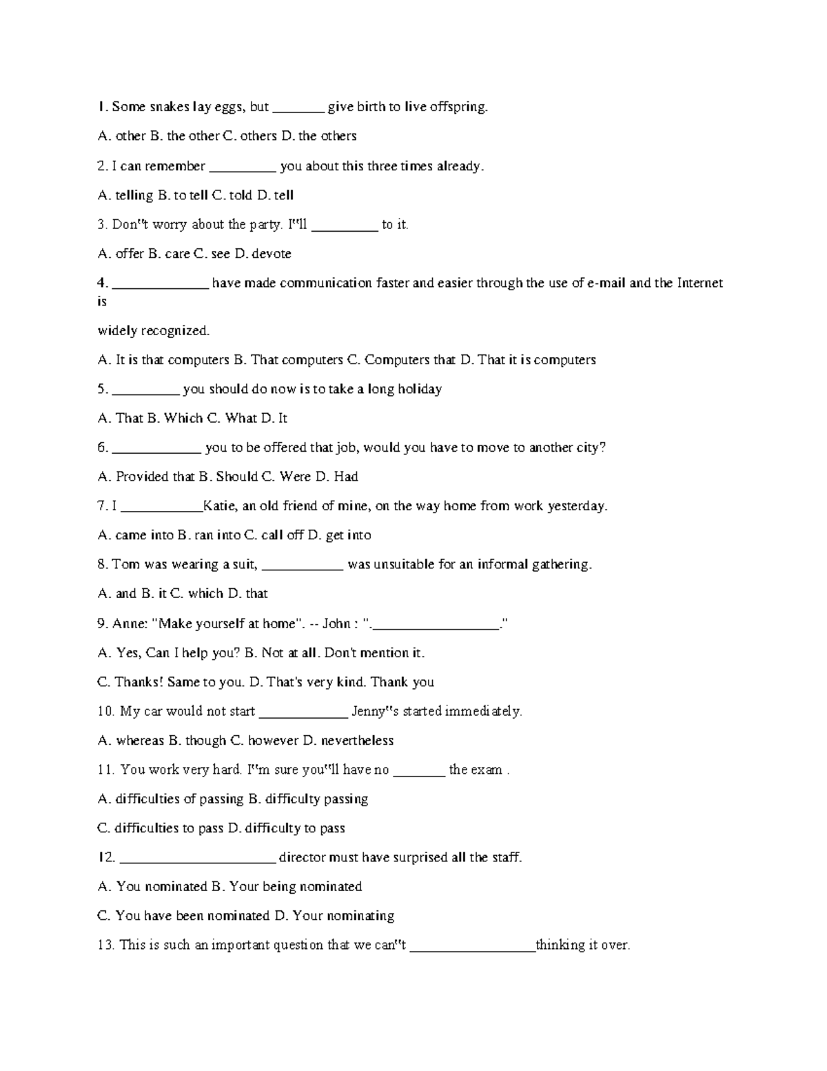 90 Advanced English Grammar Multiple Choice Exercises with Answers ...