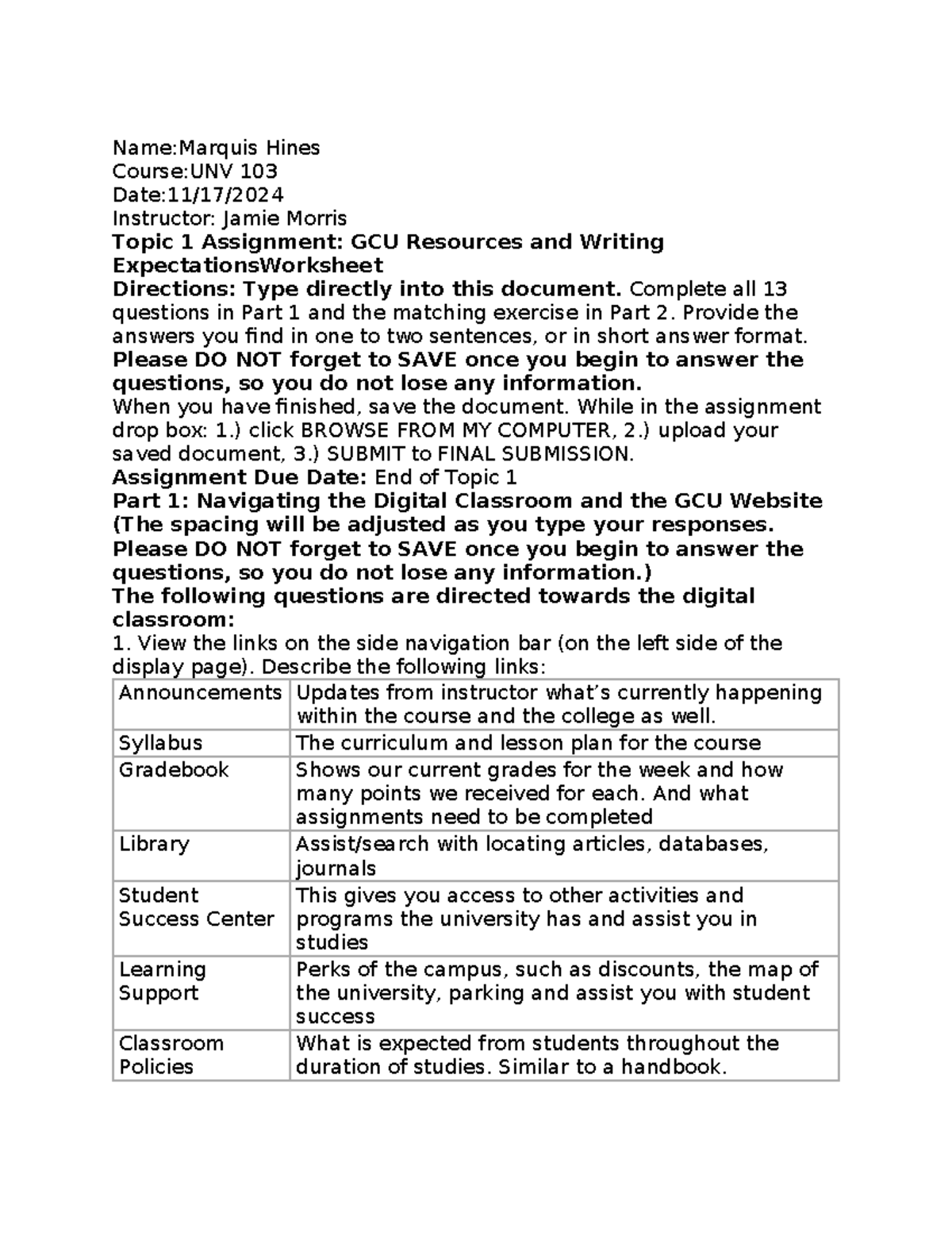UNV 103 Topic 1 Assignment: GCU Resources & Writing Expectations - Studocu