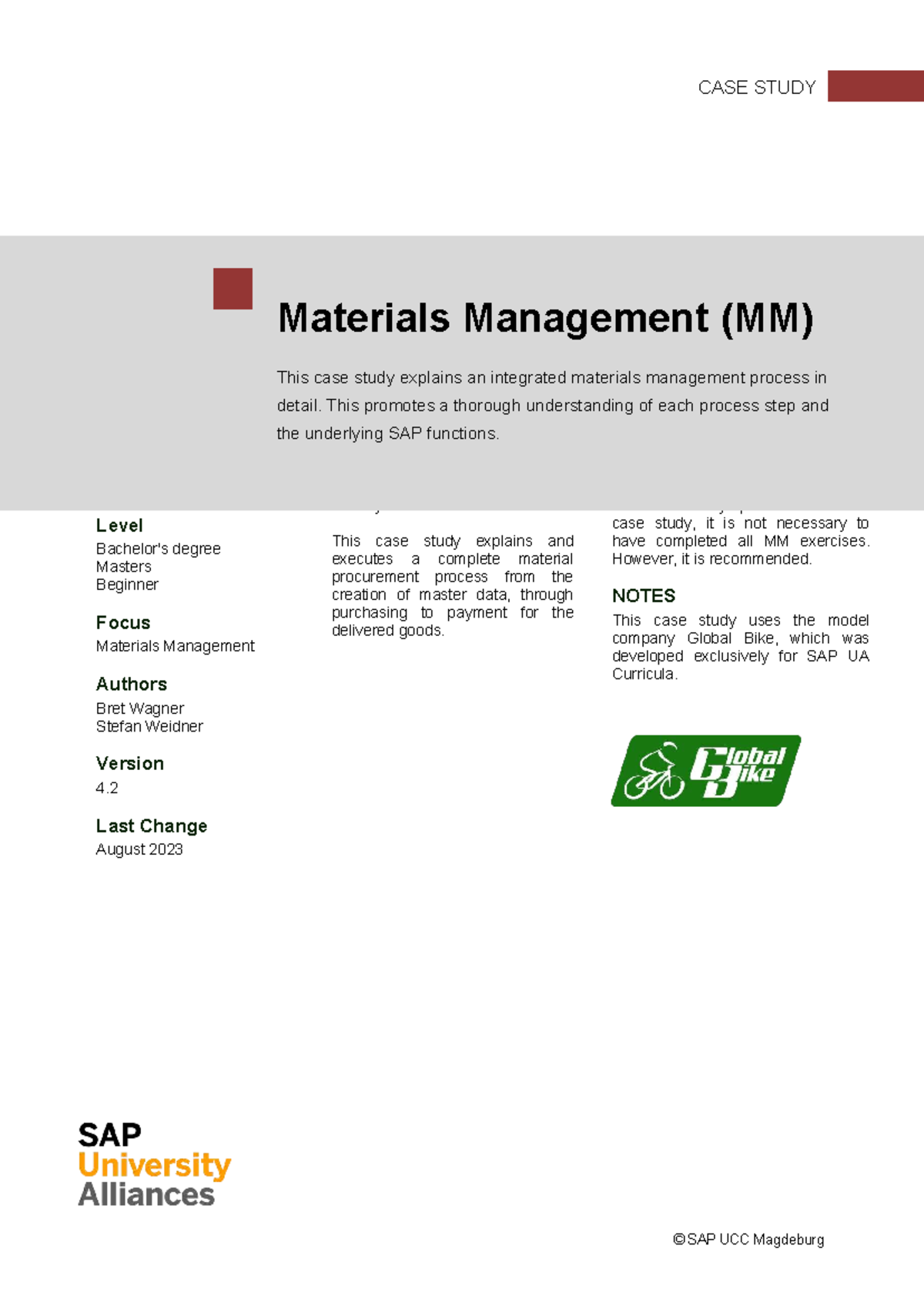 CASE STUDY MM: Integrated Materials Management with Global Bike - Studocu