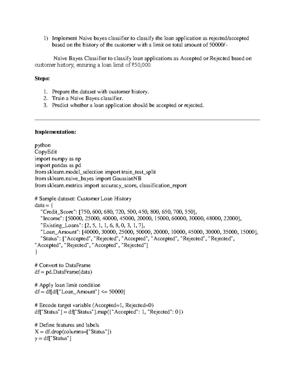 Implementing Naive Bayes Classifier for Loan Application Classification ...