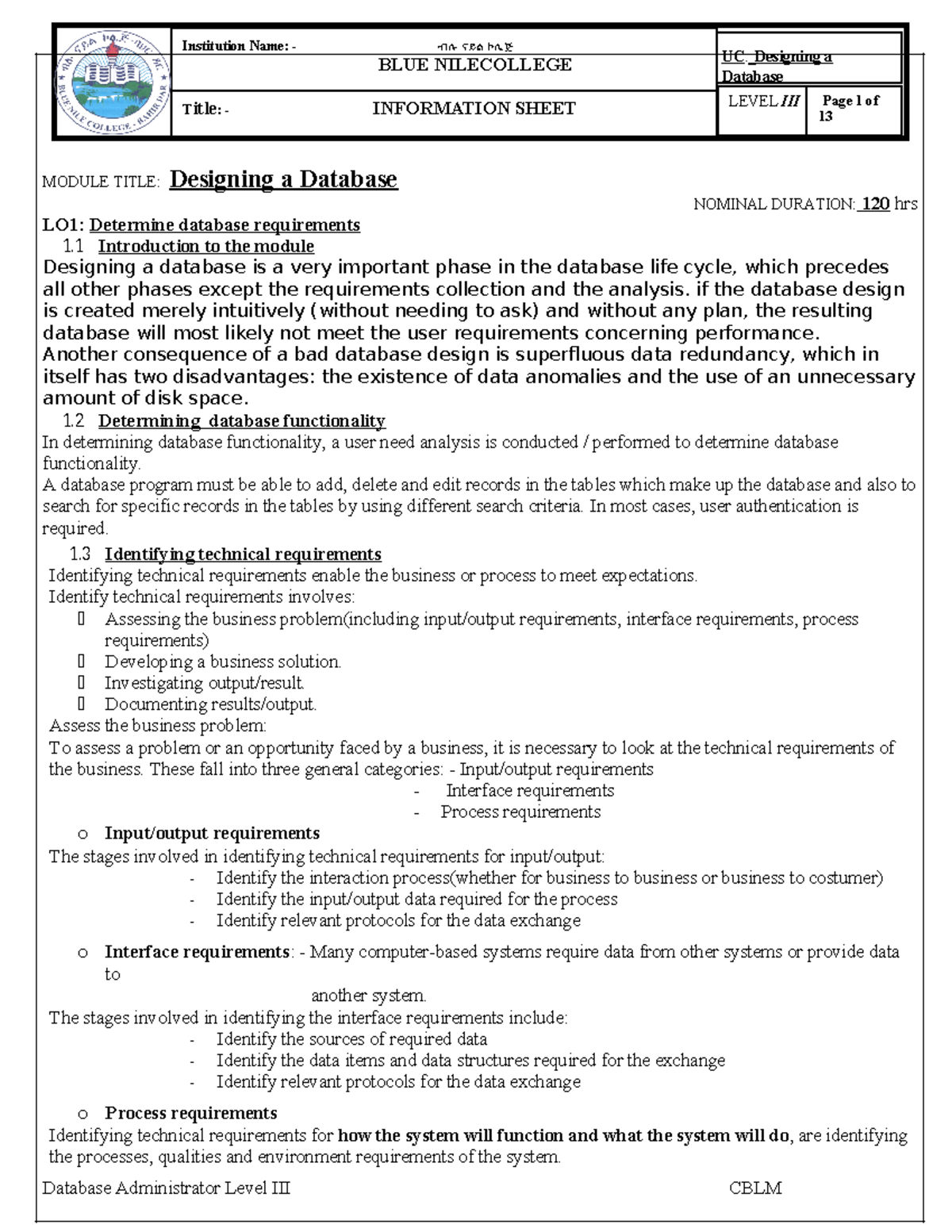 Designing-a-Database - UC: Designing a Database LEVEL III BLUE ...