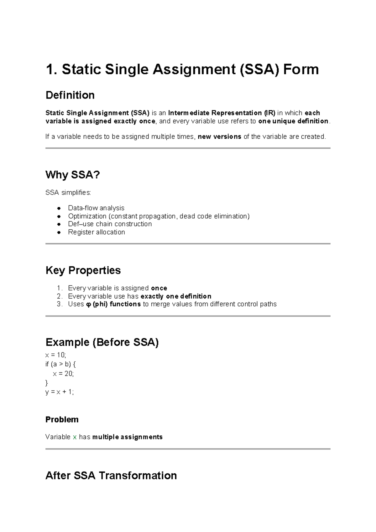 Unit 1 - CD - Static Single Assignment (SSA) Form Overview - Studocu