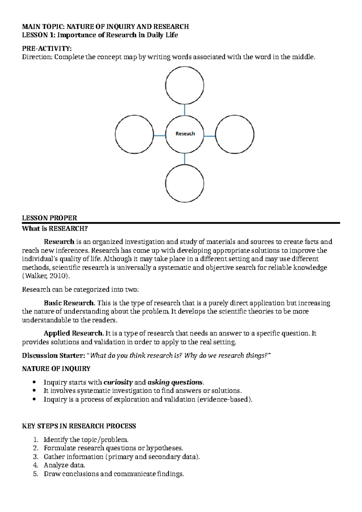 Activity 1 - Lesson 1 - Importance OF Research IN Daily LIFE - MAIN ...