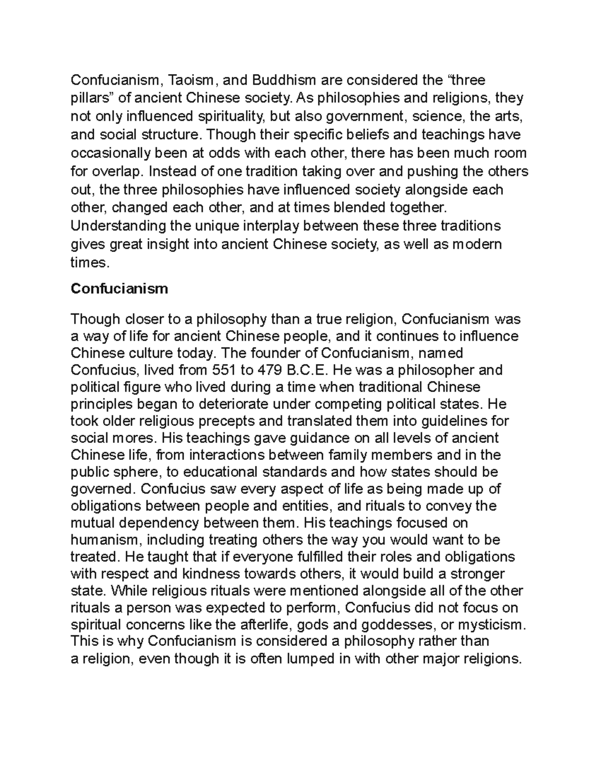 Confucianism, Taoism, and Buddhism: Influences on Ancient China (CWL ...