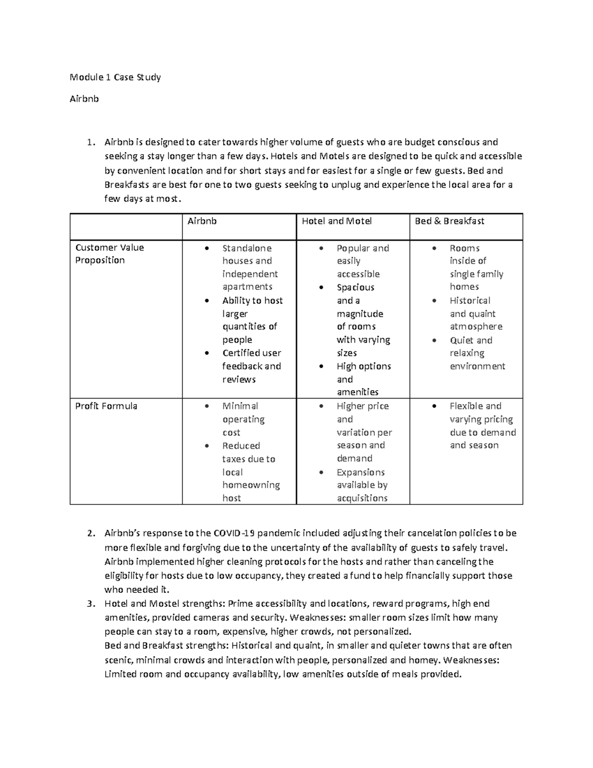 GBA 490 Module 1 Case Study Analysis: Airbnb's Market Positioning - Studocu