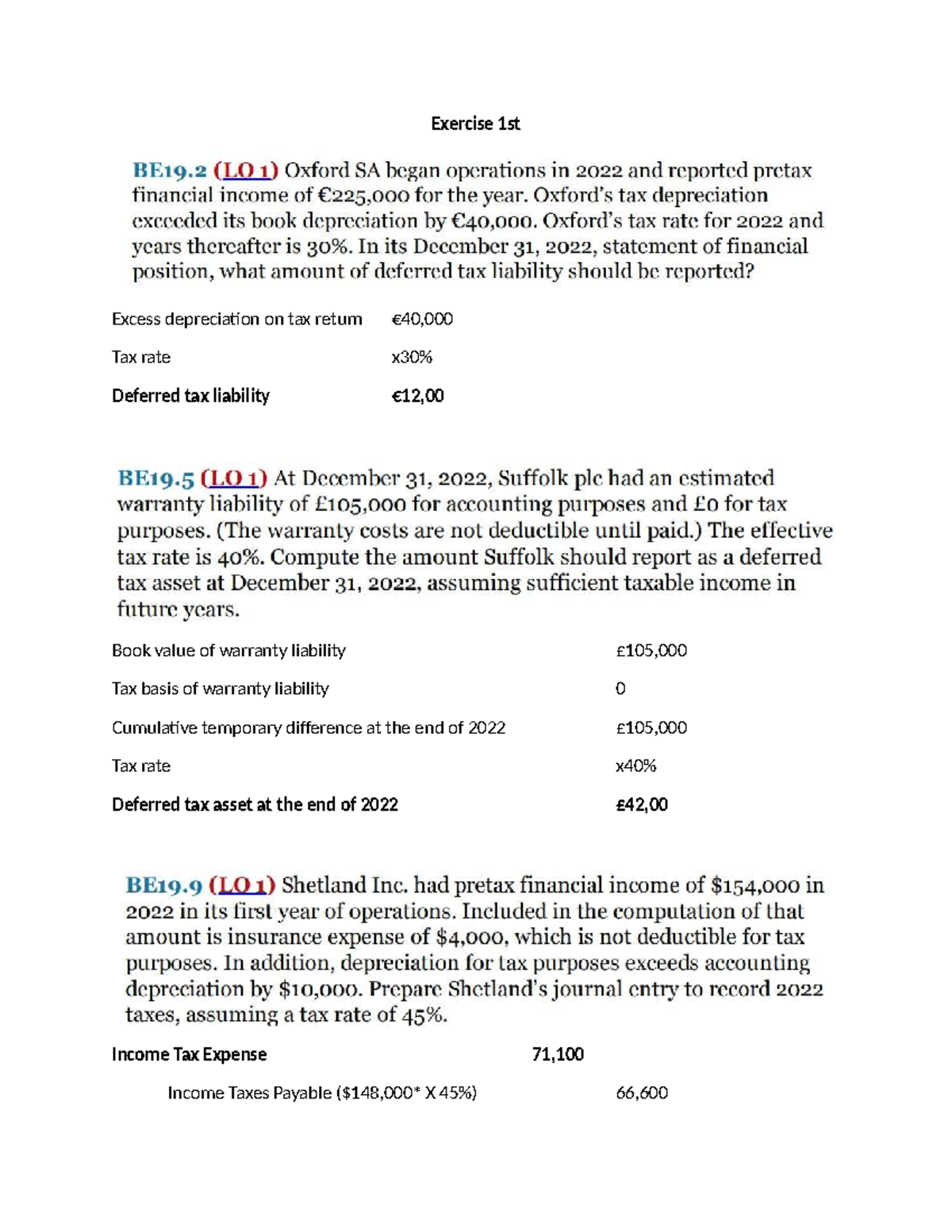 Exercise 1: Tax Depreciation & Deferred Tax Liabilities (Chap 2) - Studocu