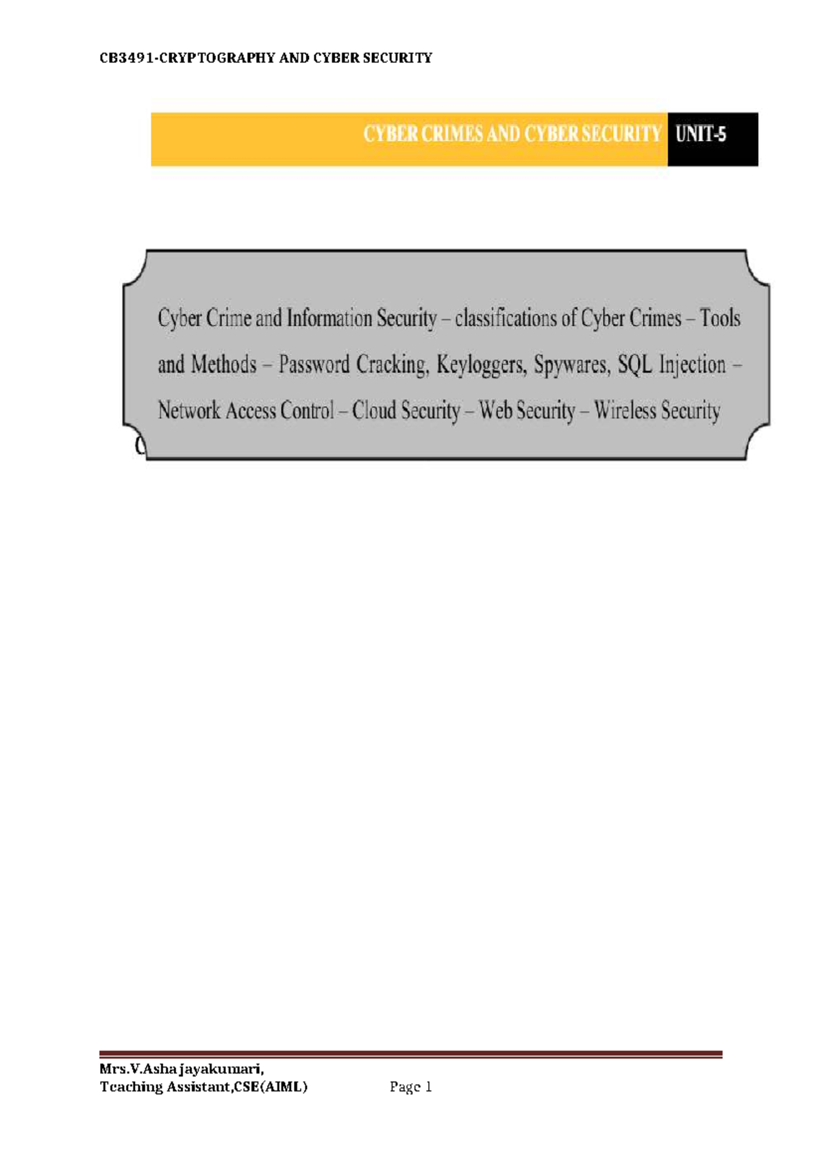 CB3491-CRYPTOGRAPHY AND CYBER SECURITY Class Notes - Unit 5 - Studocu