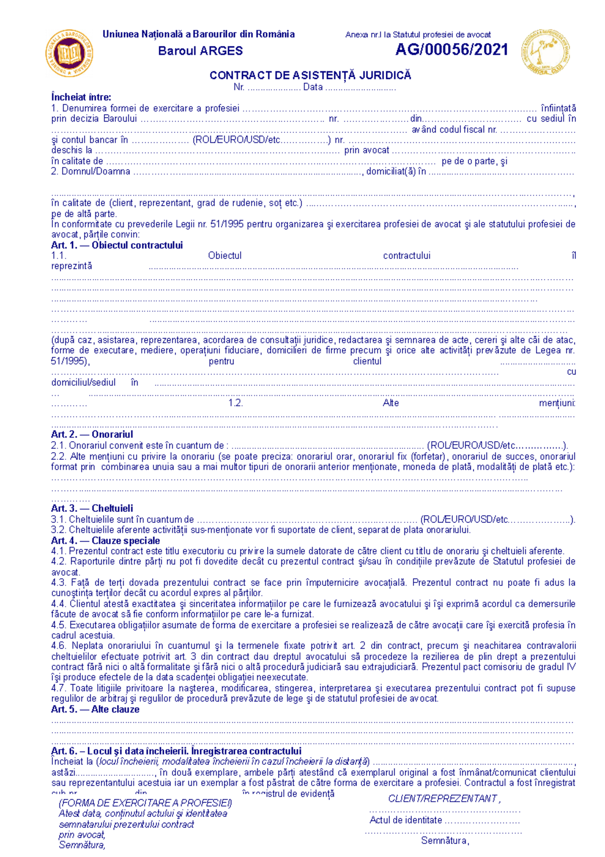 Contract asistenta juridica - Uniunea Naţională a Barourilor din ...