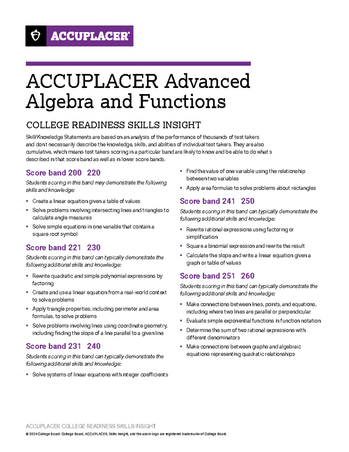 ACCUPLACER: Advanced Algebra & Functions Skills Insights Guide - Studocu