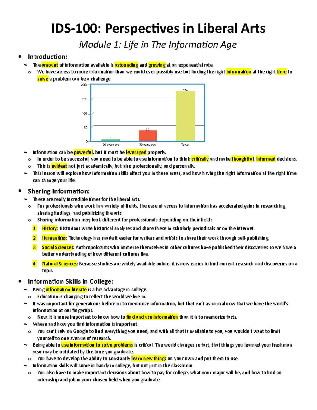 IDS 100 Class Overview - IDS-100: Perspectives in Liberal Arts Module 1 ...
