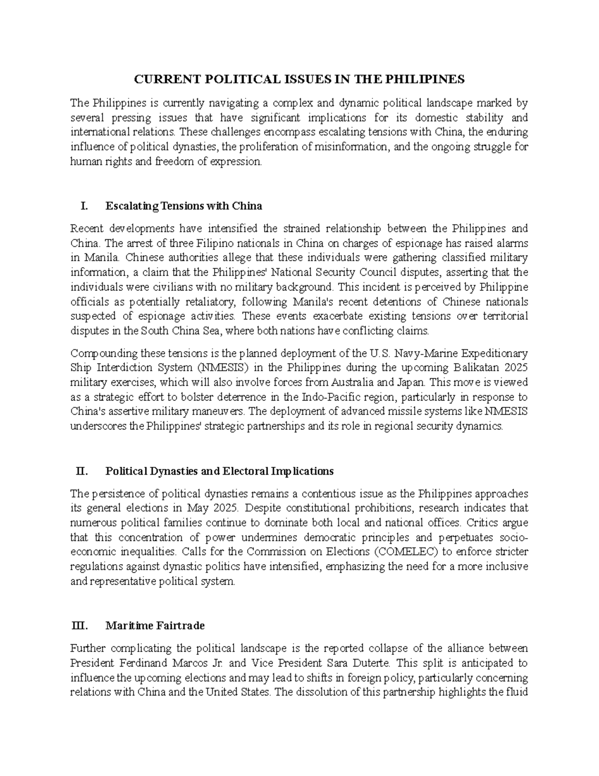 Current Political Issues in the Philippines: Challenges & Implications ...