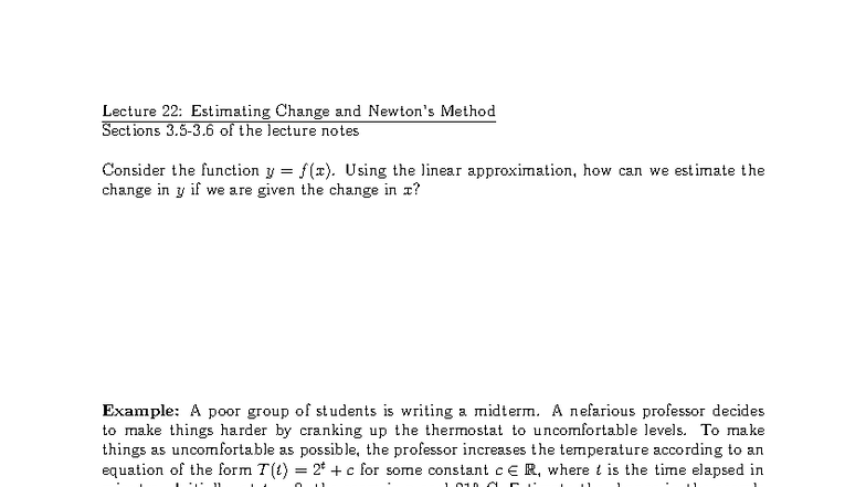 MATH 137 Lecture 22: Estimating Change with Linear Approximation - Studocu