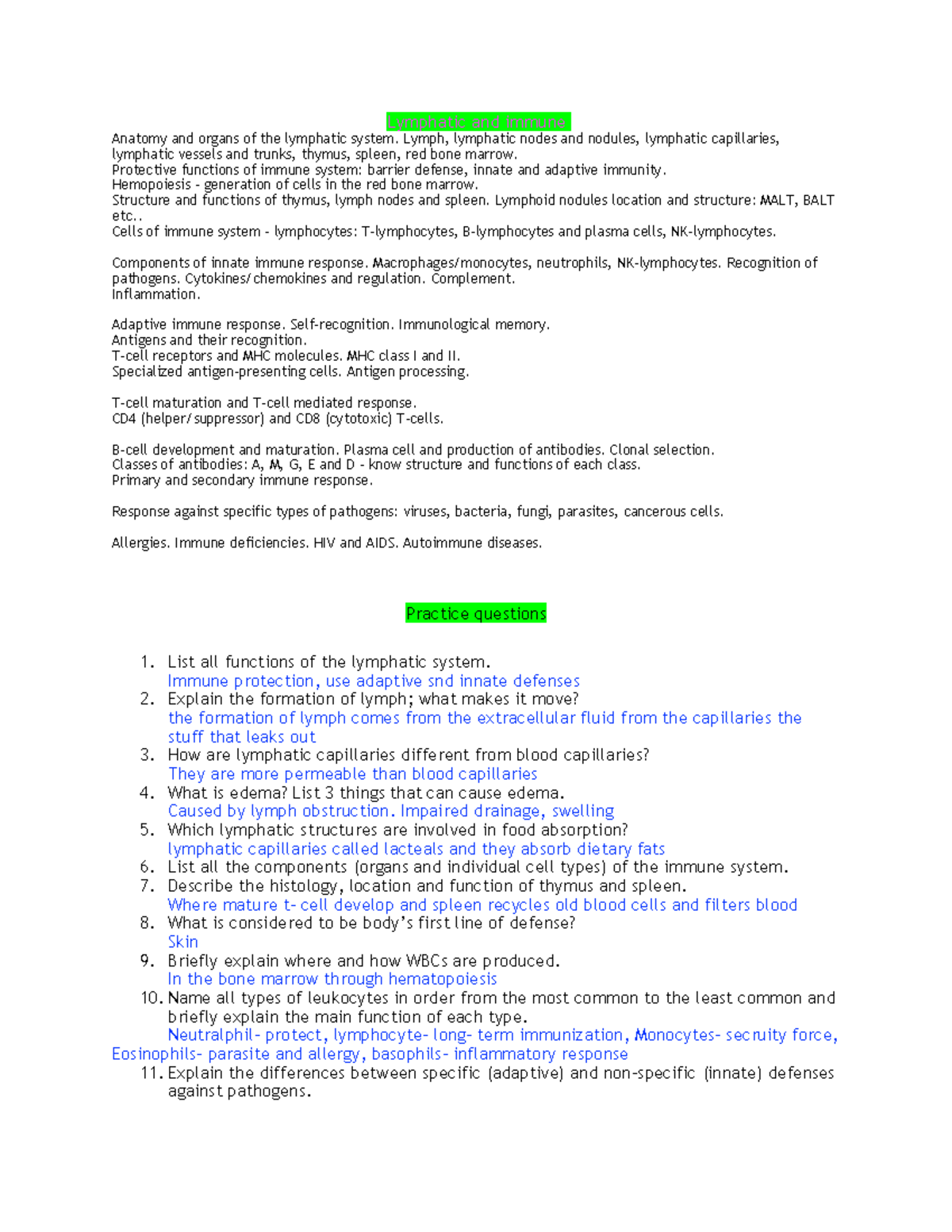 BIO2402 - Immune System Study Guide: Anatomy, Functions & Responses - Studocu