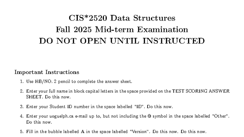 Data Structures (CS101) Fall 2025 Midterm Exam Instructions - Studocu
