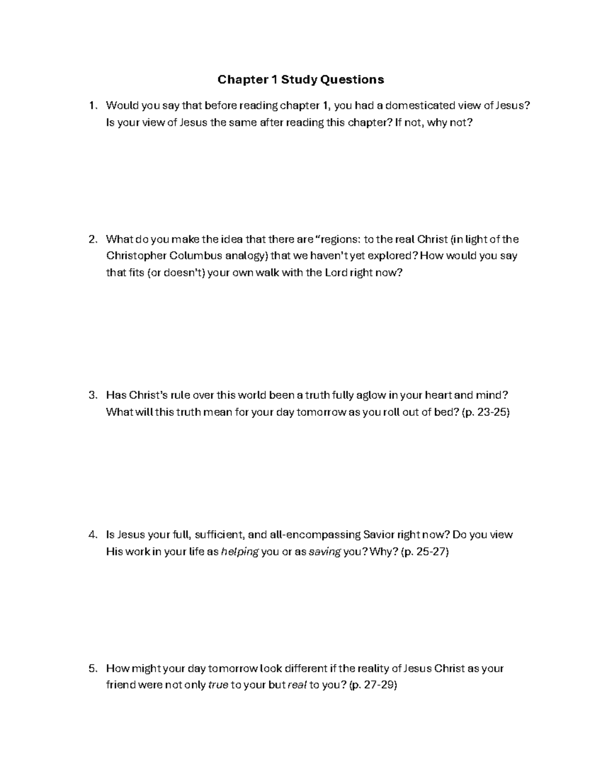 Chapter 1 Study Questions: Exploring Your View of Jesus - Studocu