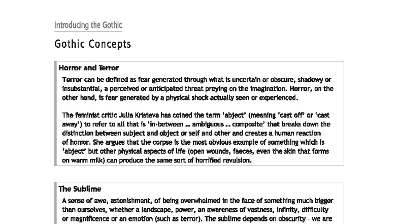 Gothic Concepts: Exploring Horror, Terror, and the Sublime - Studocu