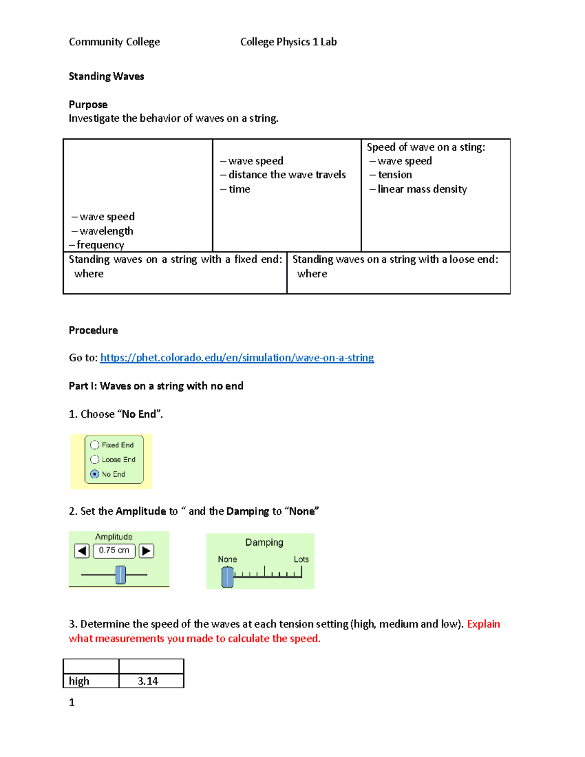 Lab 12 Standing Waves at - Standing Waves Purpose Investigate the ...