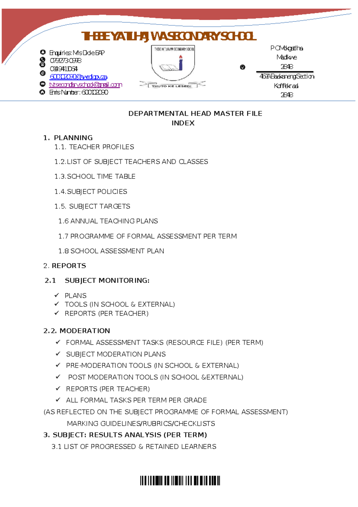 Index of Departmental Head Responsibilities and Resources - DH File ...