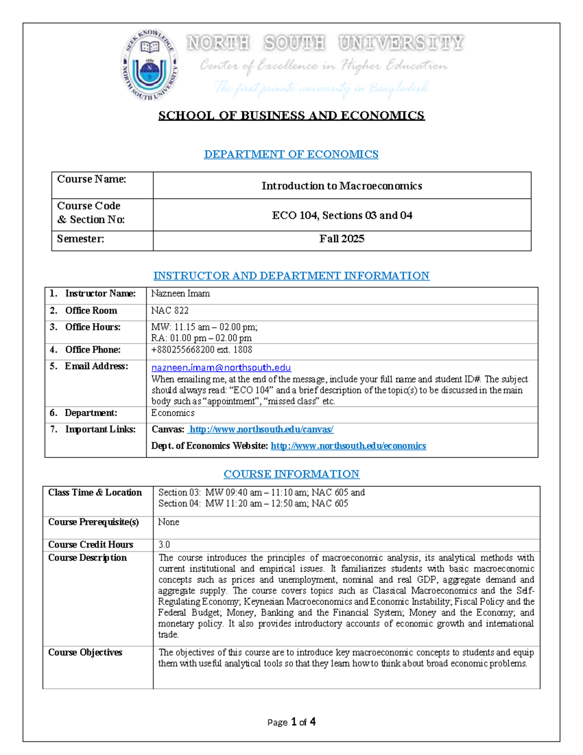 ECO 104 Course Outline: Introduction to Macroeconomics Fall 2025 - Studocu