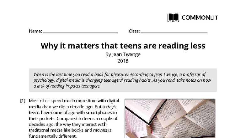 ENG 101: Why It Matters That Teens Are Reading Less - Analysis - Studocu