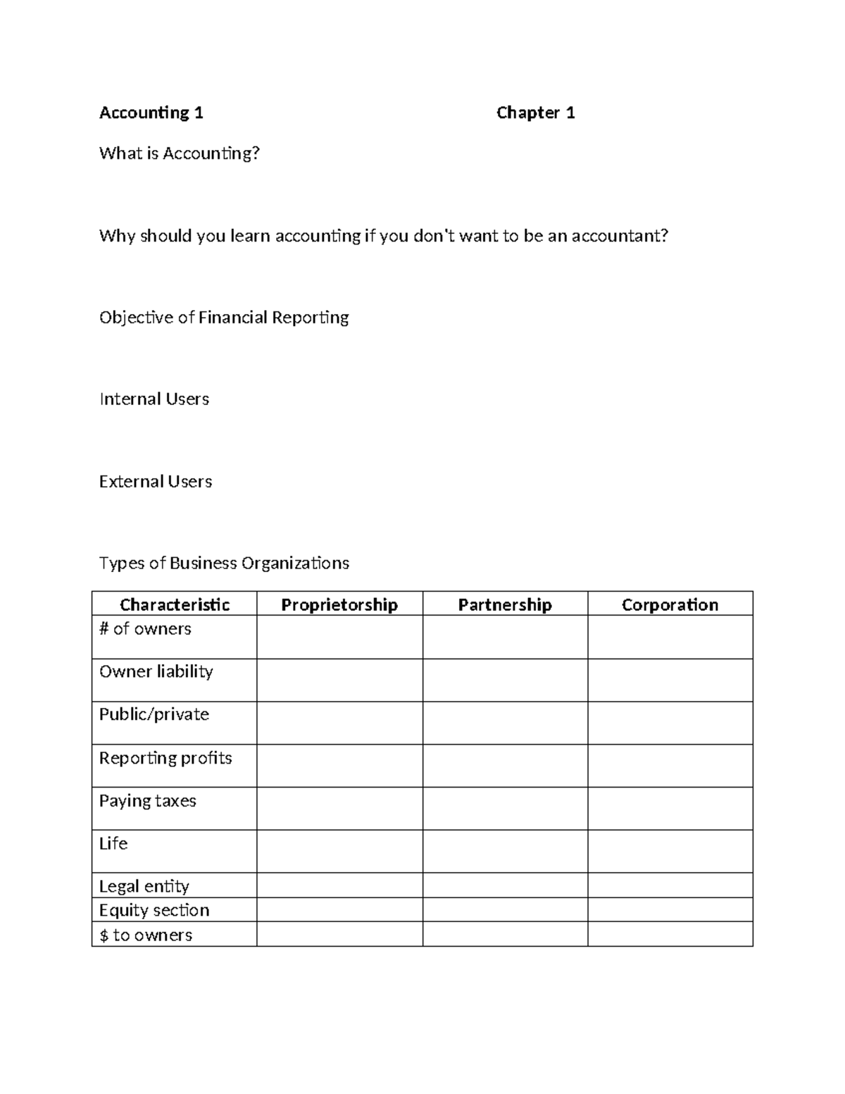 Accounting 1: Chapter 1 - Introduction to Accounting Principles - Studocu