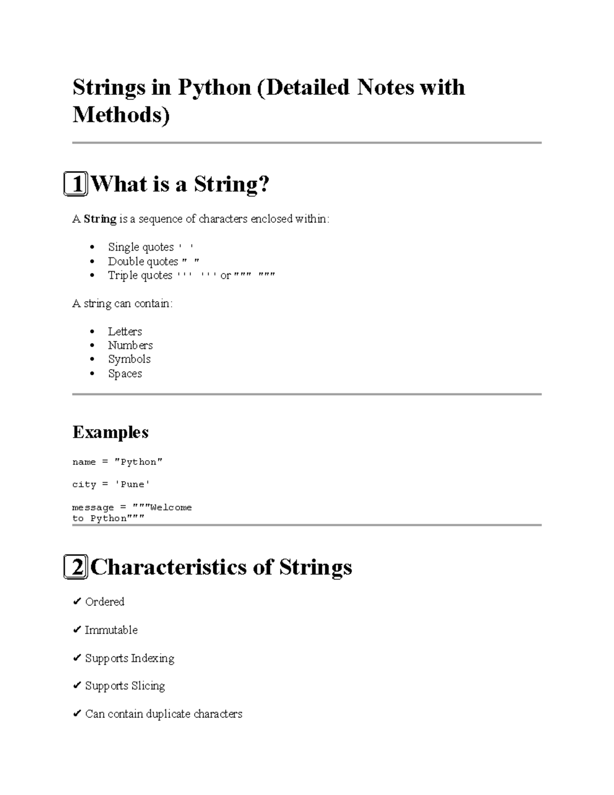 Strings and Operators in Python (Detailed Notes) - Studocu