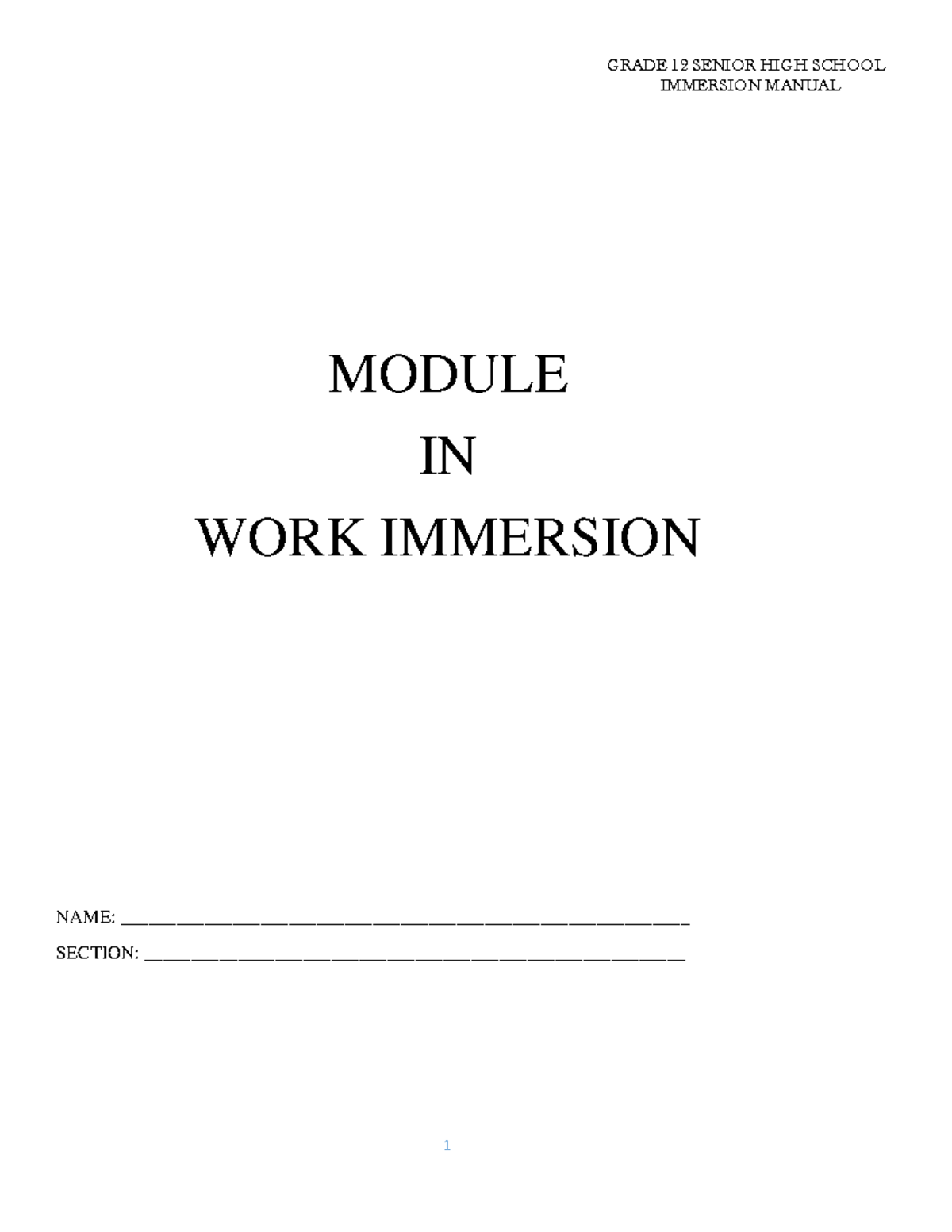 WORK Immersion - Can be used for Grade 12 - IMMERSION MANUAL MODULE IN ...
