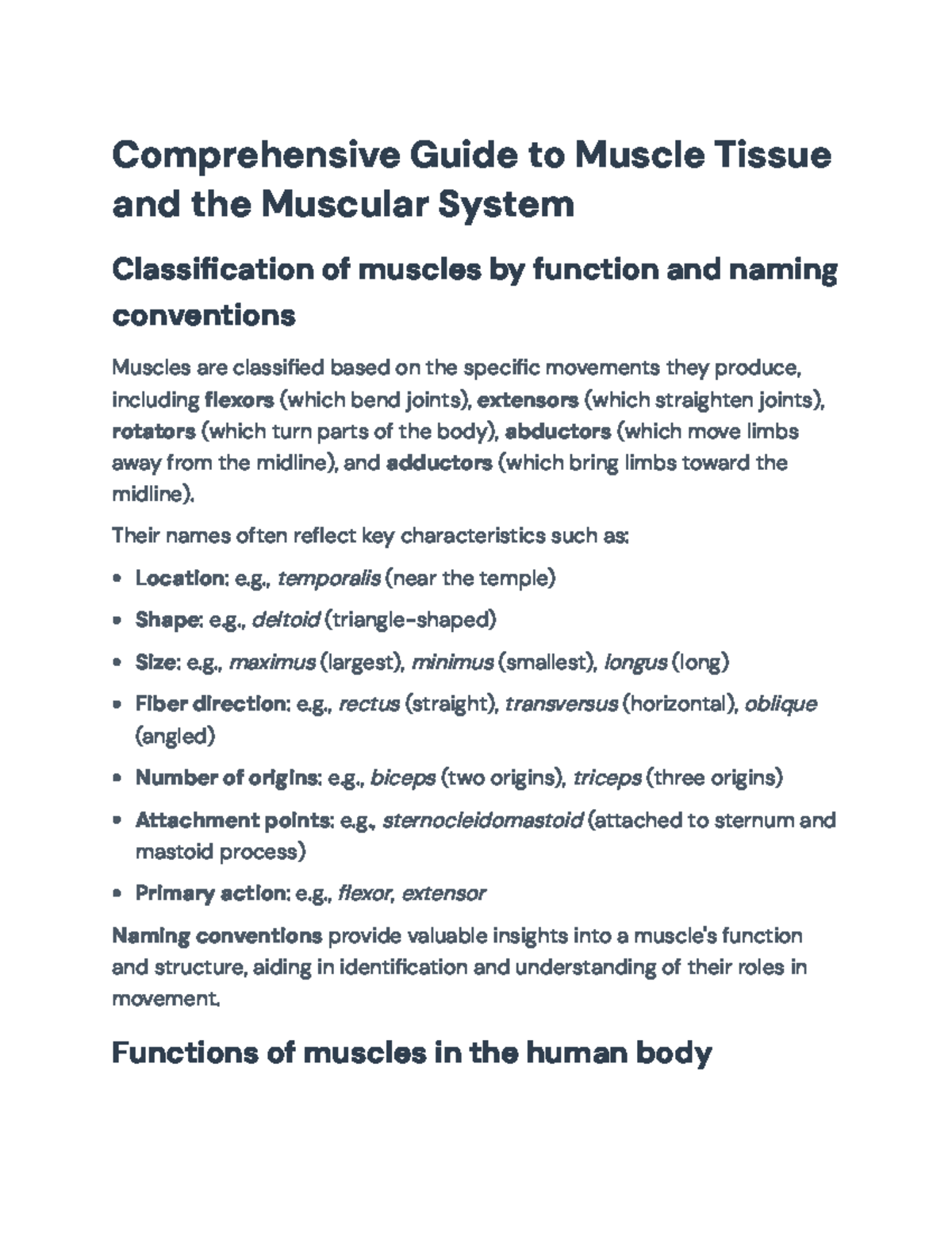 Comprehensive Guide to Muscle Tissue & Functions (BIO 101) - Studocu
