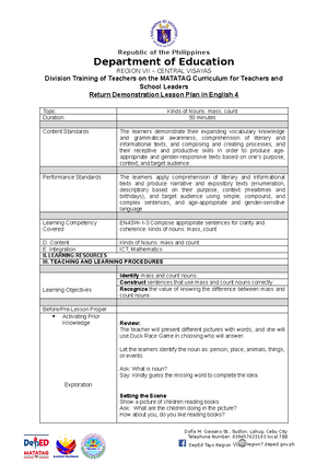 Sanhi at Bunga DLP Grade 3 - DETAILED LESSON PLAN IN FILIPINO 3 DLP No.: 01 Learning Area ...