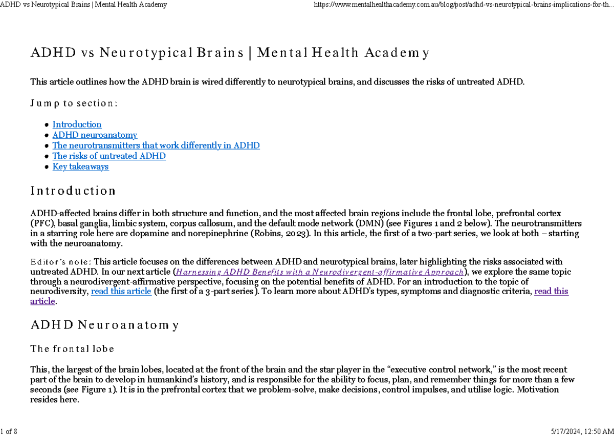 ADHD vs Neurotypical Brains Mental Health Academy - Jump to section ...