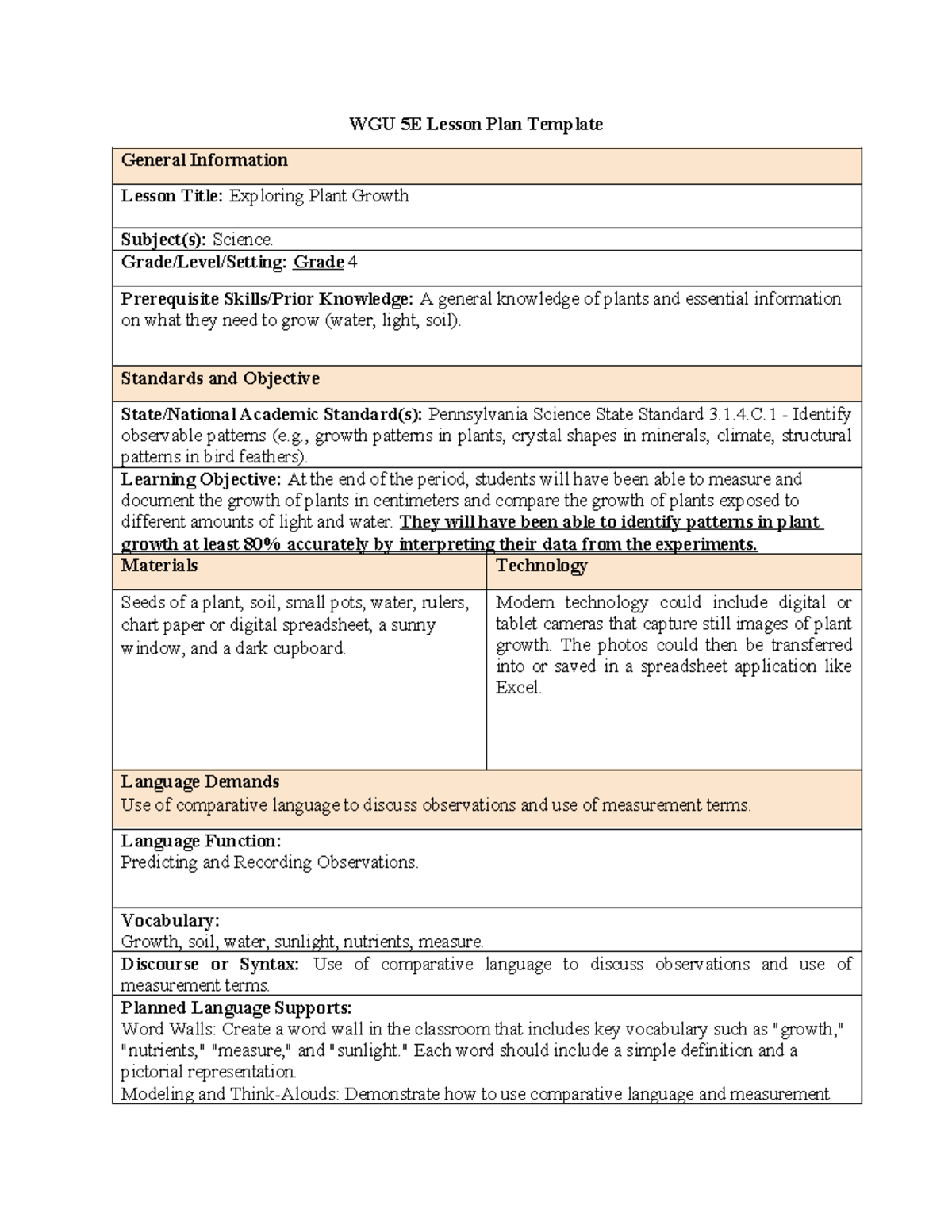 Science methods task - Passed - WGU 5E Lesson Plan Template General ...