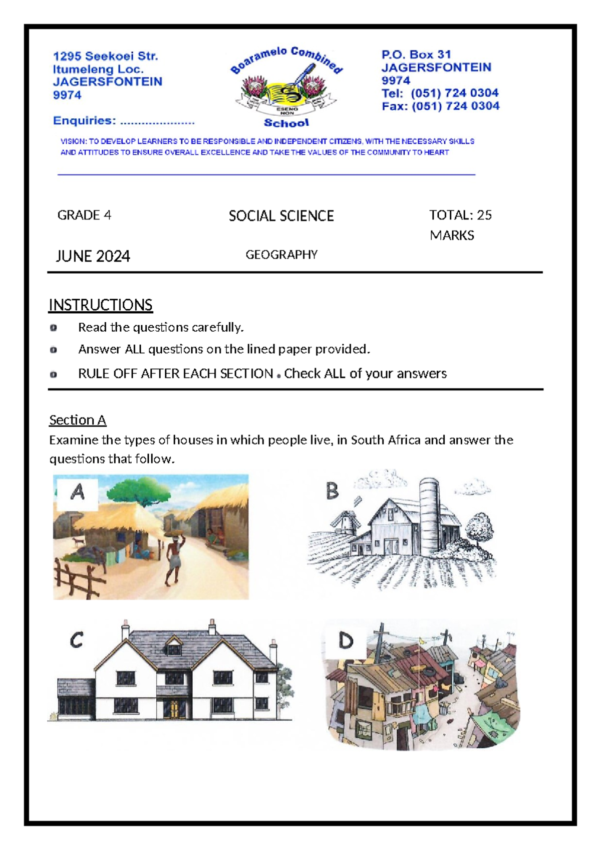 Grade 4 Social Science June 2024 Test Memo - Geography Insights - Studocu