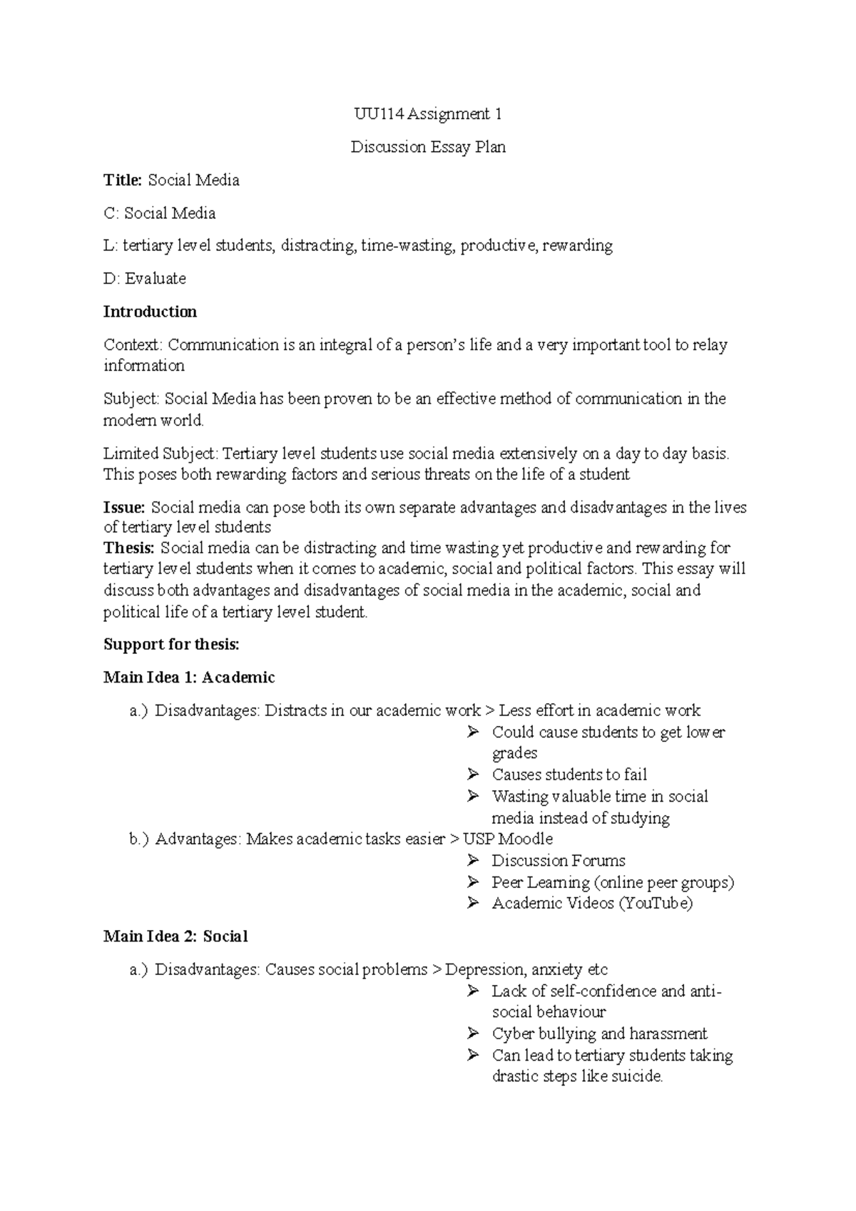 UU114 Assignment 1: Evaluating Social Media's Impact on Tertiary ...