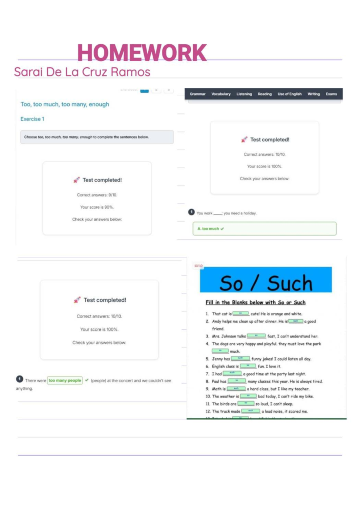 Unit 1 Grammar Exercises: Too, Too Much, Too Many, Enough - Studocu
