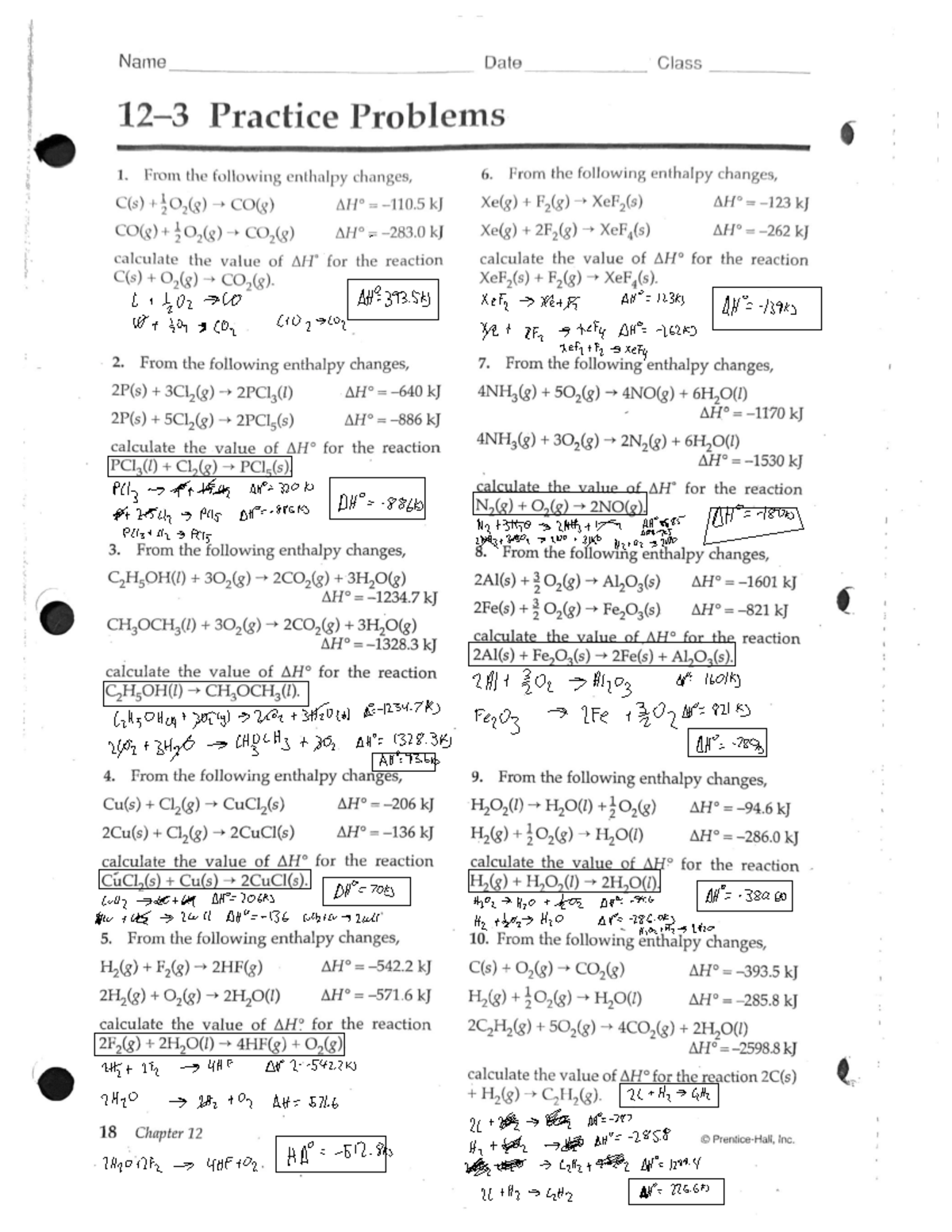 WKU Dual Credit Chemistry HW 12-3: Practice Problems Solutions - Studocu