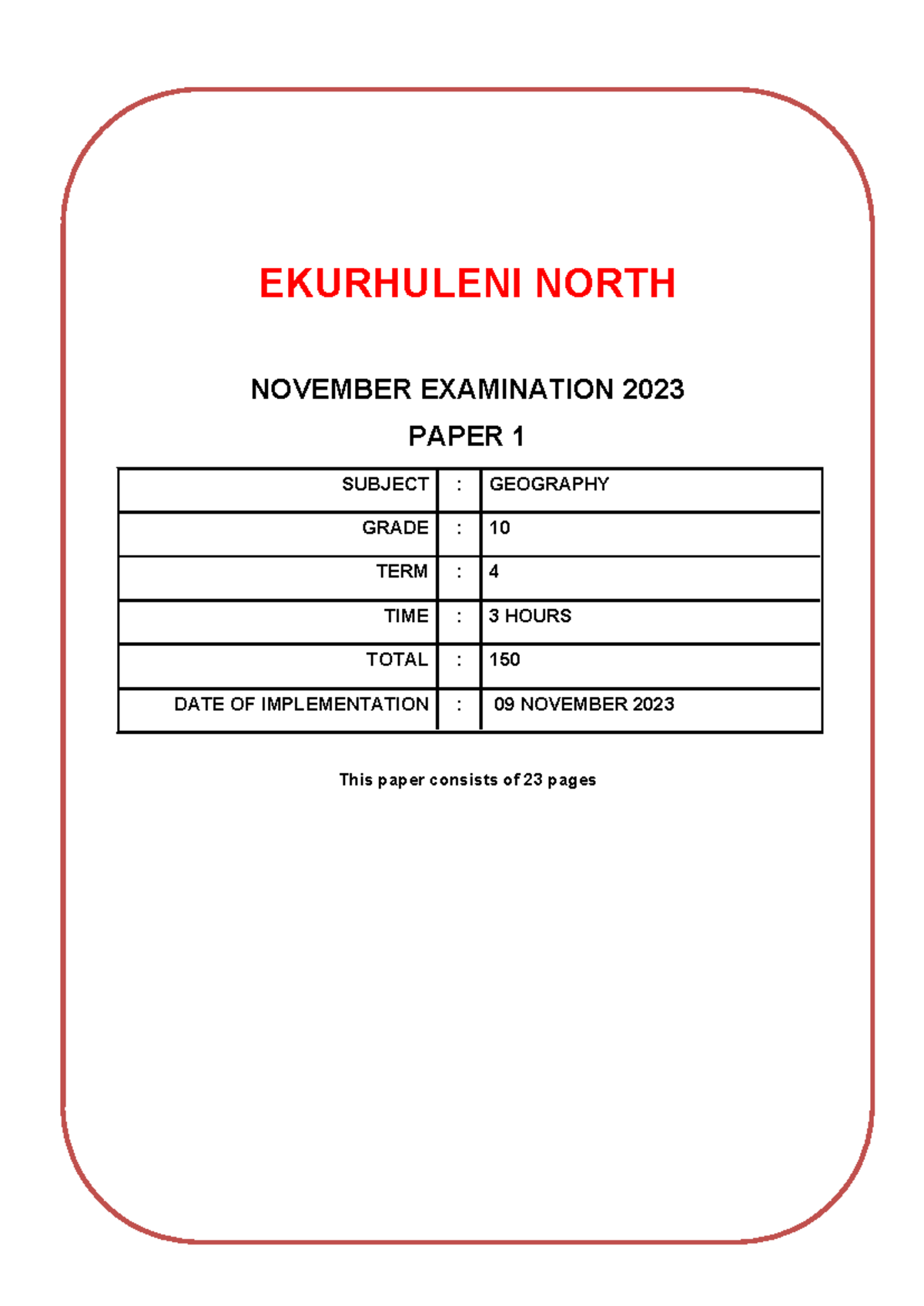 Geography Grade 10 P1 Final Exam Question Paper - November 2023 - Studocu