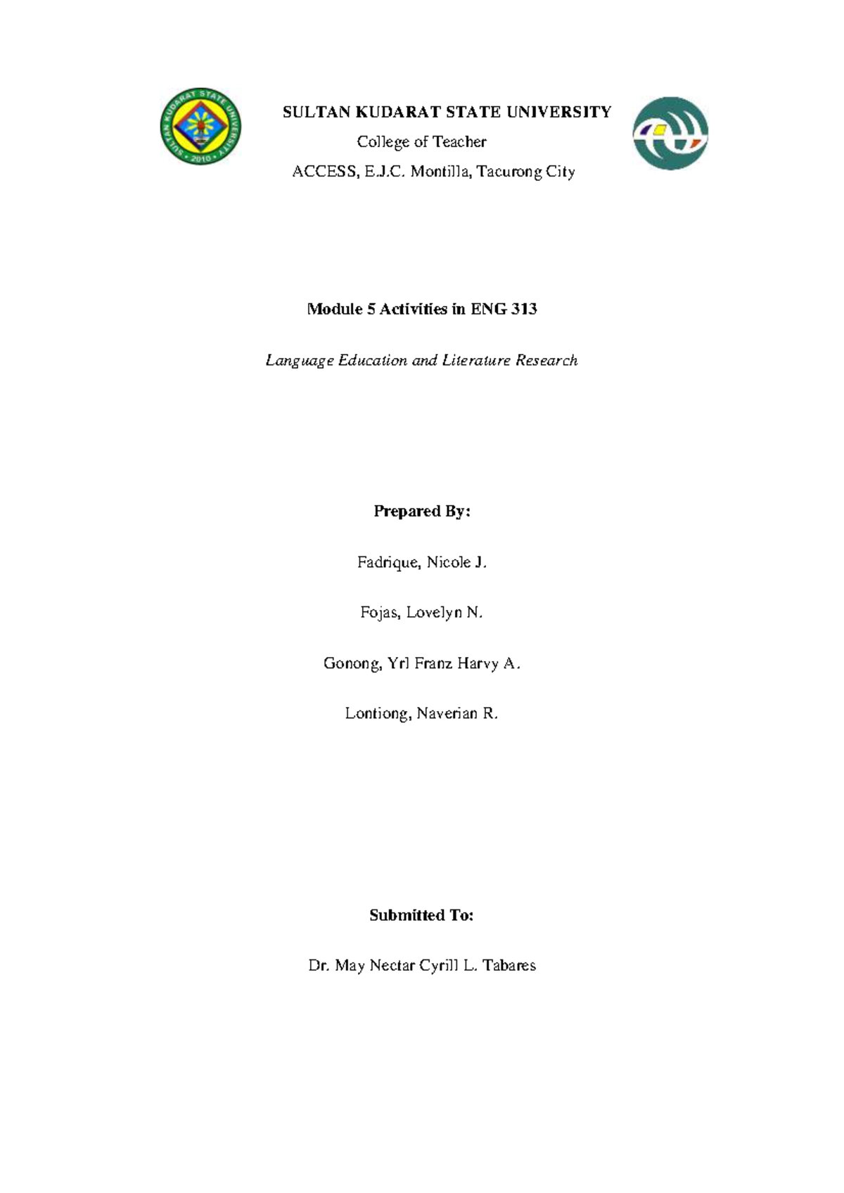 Module 5 Activities Lontiong Gonong Fojas Fadrique - SULTAN KUDARAT ...