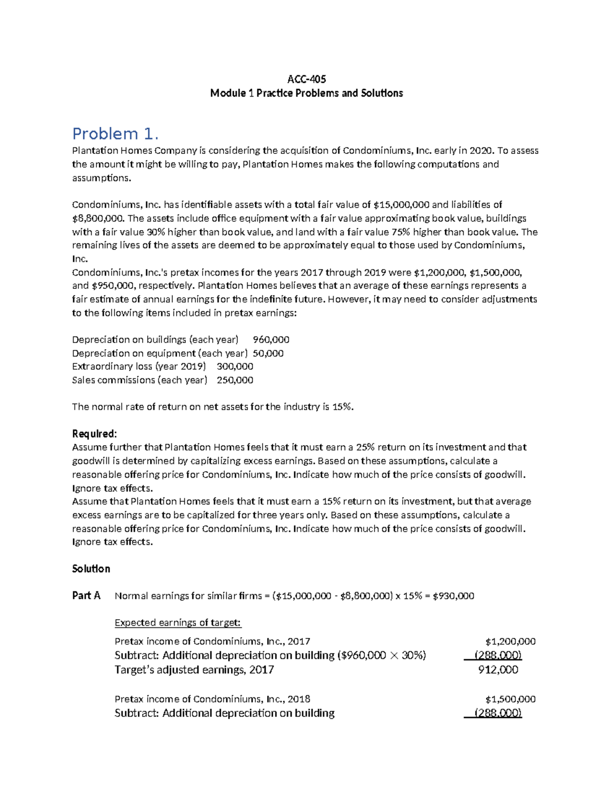 ACC-Module 1 Solution Set: Practice Problems in Acquisition Analysis ...