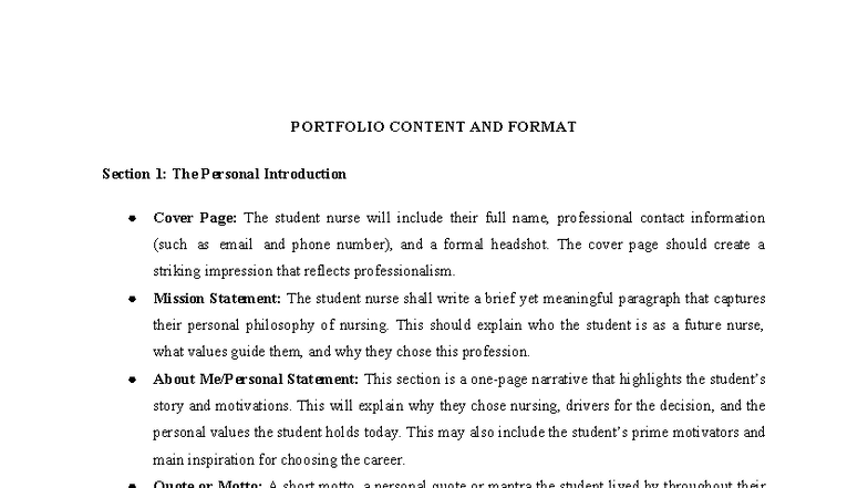 NURS 101: Nursing Portfolio Sample Format and Guidelines - Studocu