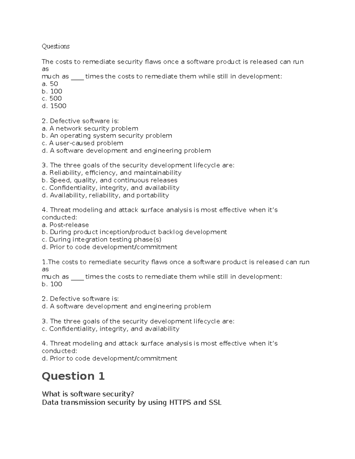 Security Development Lifecycle Quiz Questions (CS101) - Studocu