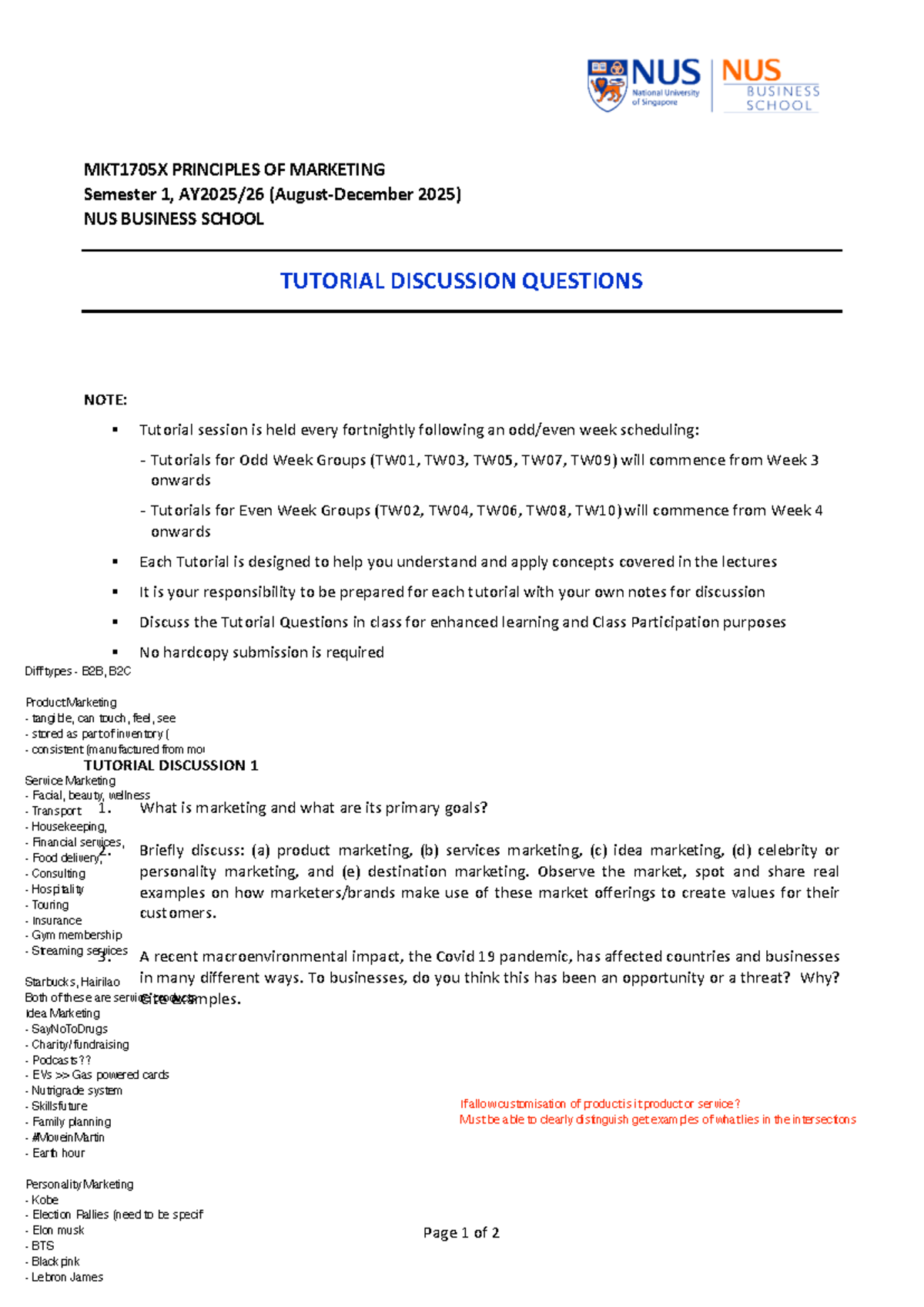 MKT1705X Tutorial Discussion Questions - Semester 1, 2025 - Studocu