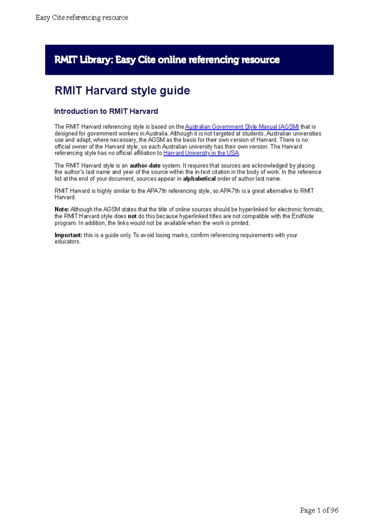 RMIT Harvard Reference Style Guide: A Comprehensive Overview - Studocu