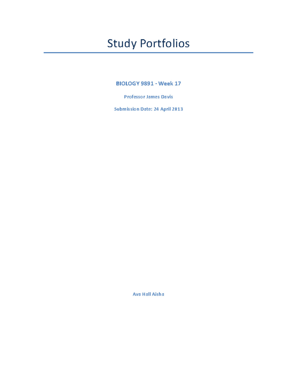 Biology 9891 - Study Portfolios: Week 17 Overview and Analysis - Studocu